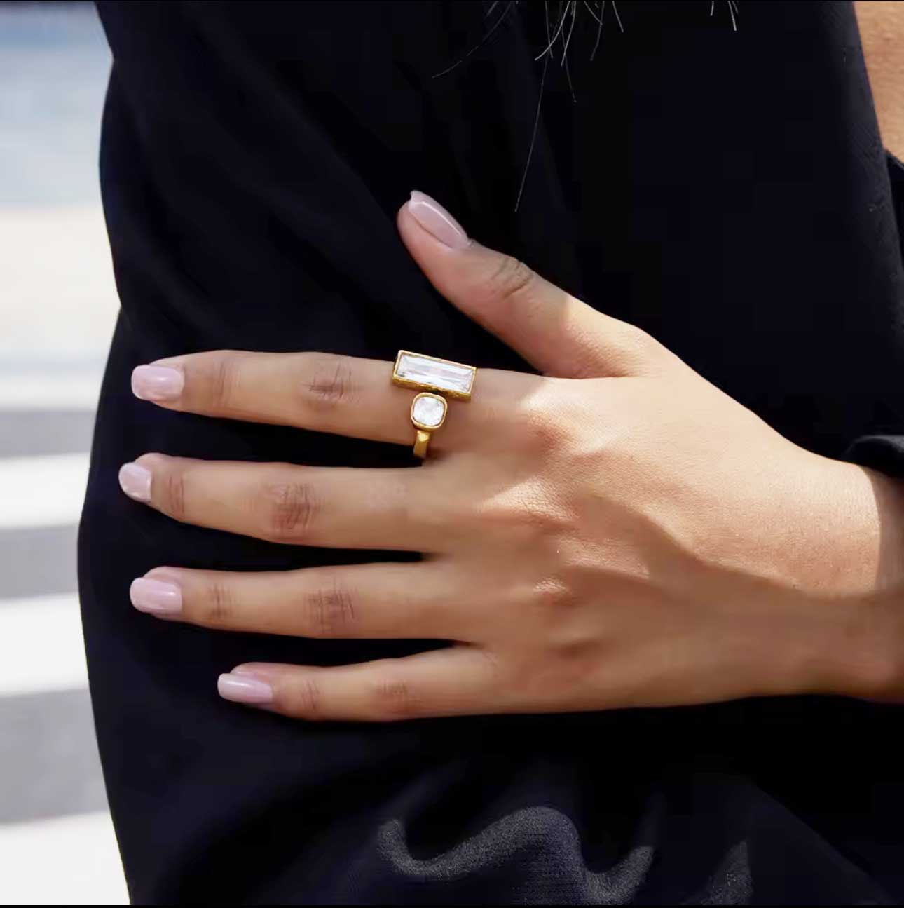 Ember Luxe 18k Gold Plated Hammered Open Crystal Ring – LUXE TONES